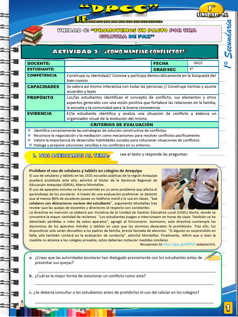1° DPCC Ficha de Actividad 2 Eda 6 | PDF | Negociación | Mediación
