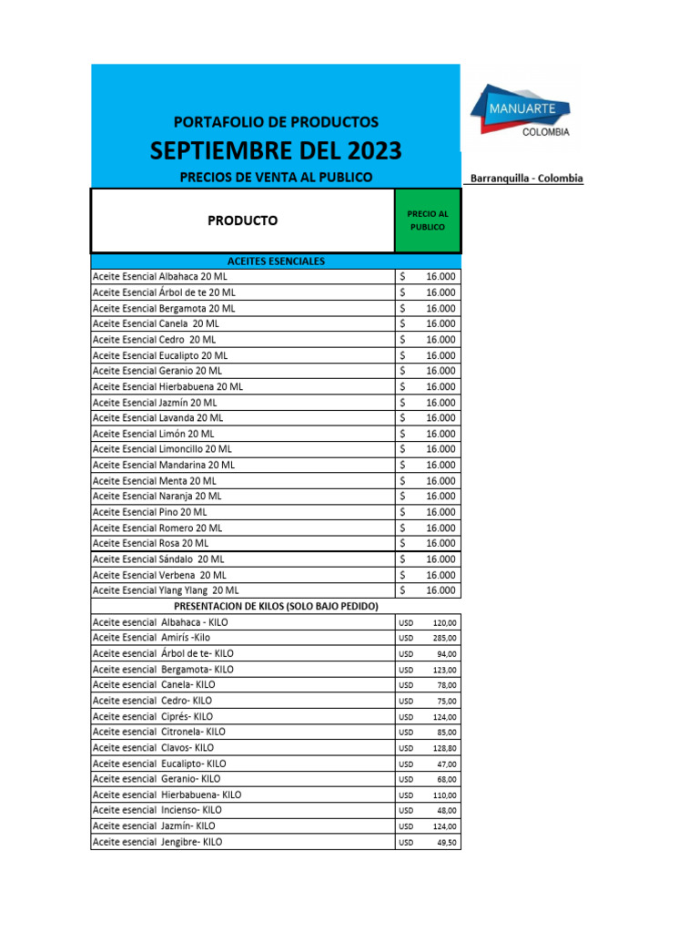 Portafolio Manuarte Colombia 2023 | PDF | Cera | Ingredientes de comida
