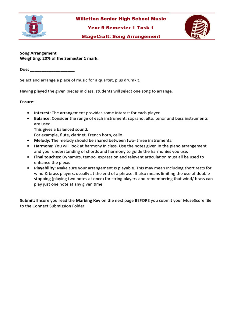 WSHS Year 10 Sem 2 Composition Arrangement Task Outline 2023 | PDF ...