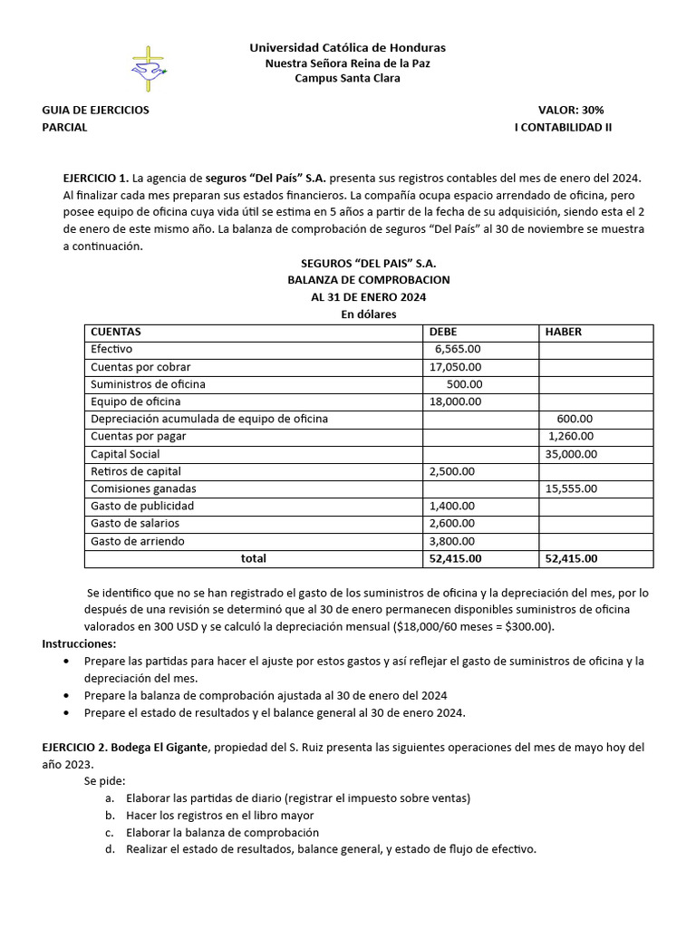 Guia de Ejercicios - I Parcial | Descargar gratis PDF | Bancos | Cheque