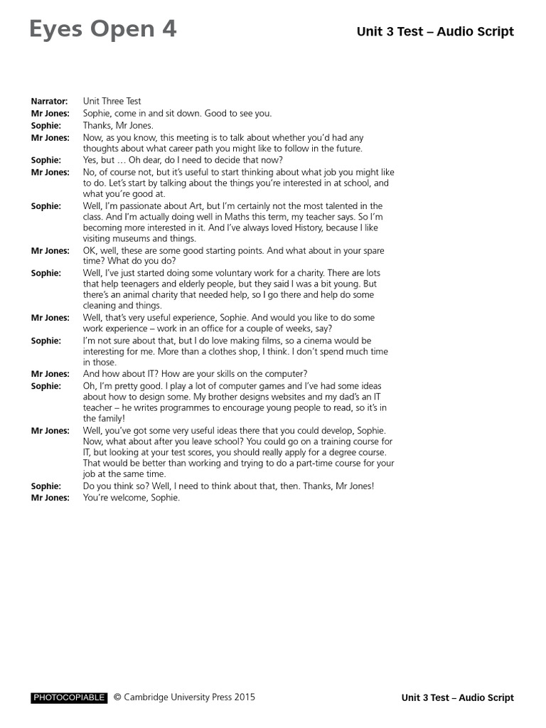 Unit 3 Test Audio Script | PDF | Self-Improvement