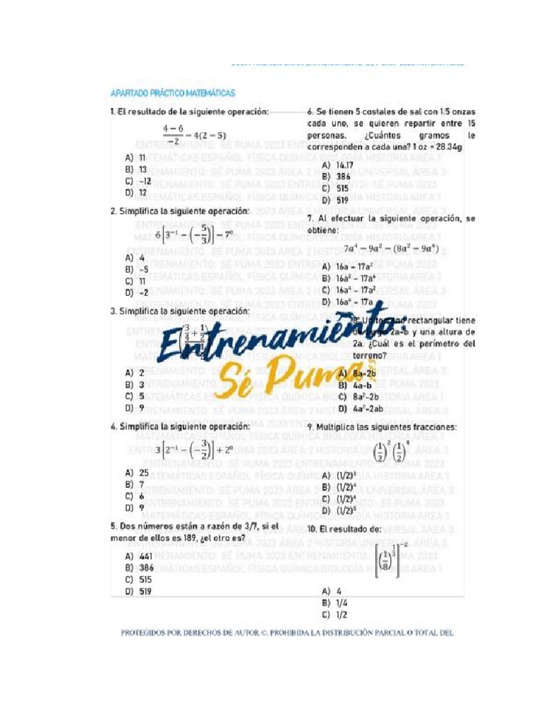17-Preguntas Mate UNAM 2023 | PDF