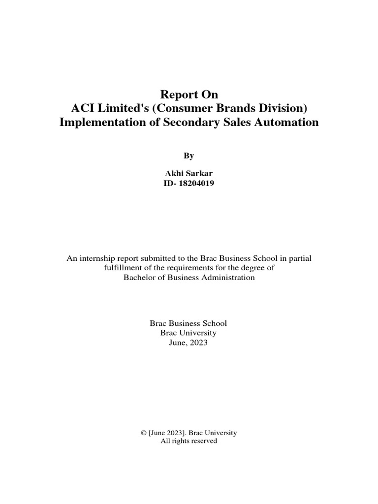 Report On ACI Limited's (Consumer Brands Division) Implementation of ...