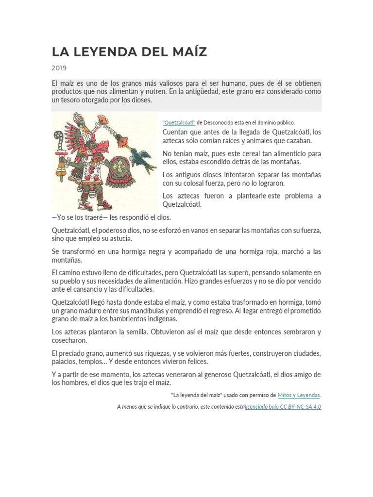 Quetzalcóatl Y La Leyenda Del Maíz Pdf