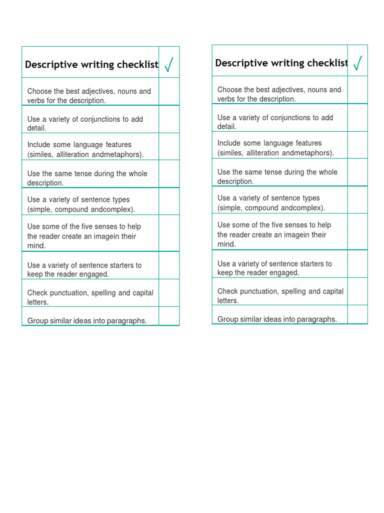 Descriptive Wriitng Checklist | PDF