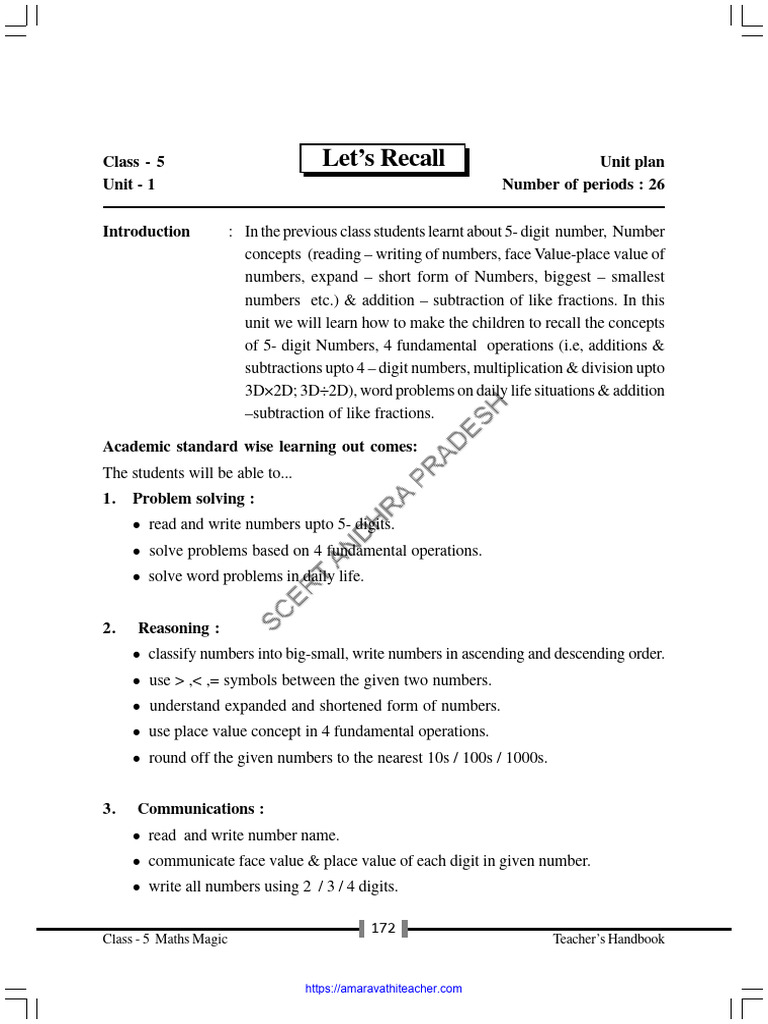 CLASS 5 MATHS Unit Plans 176-206 | PDF | Numbers | Arithmetic