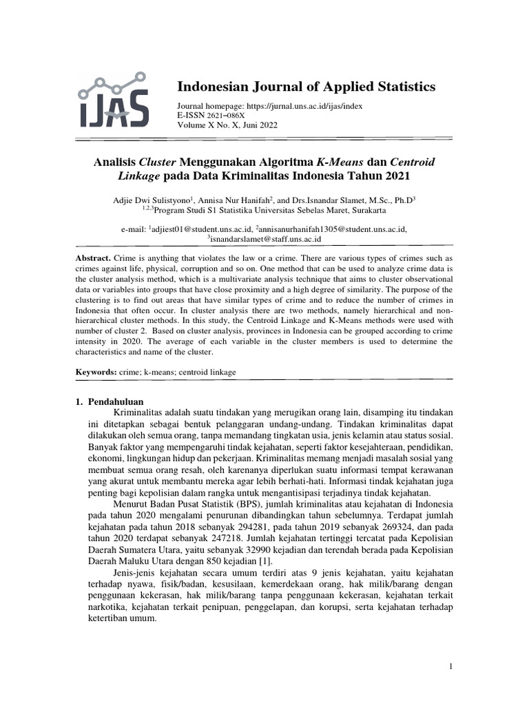 Analisis Cluster Menggunakan Algoritma K Means Dan Centroid Linkage 4266