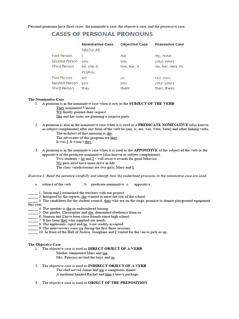 Understanding Pronoun Cases | PDF | Subject (Grammar) | Verb