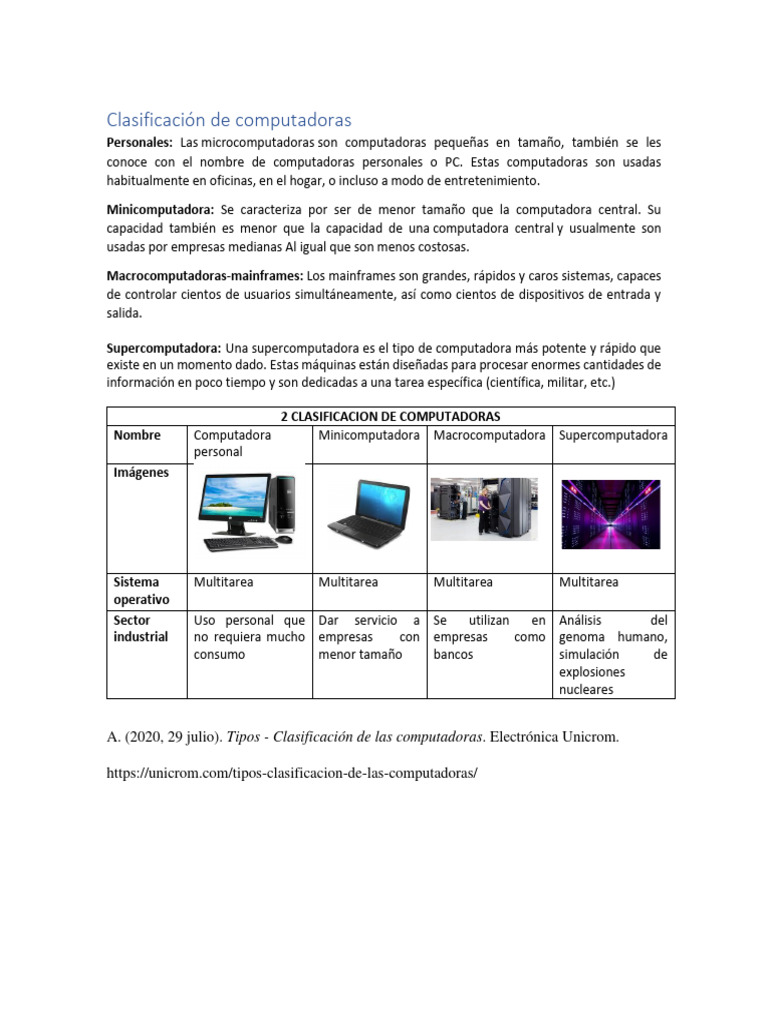 Clasificacion de Computadoras | PDF