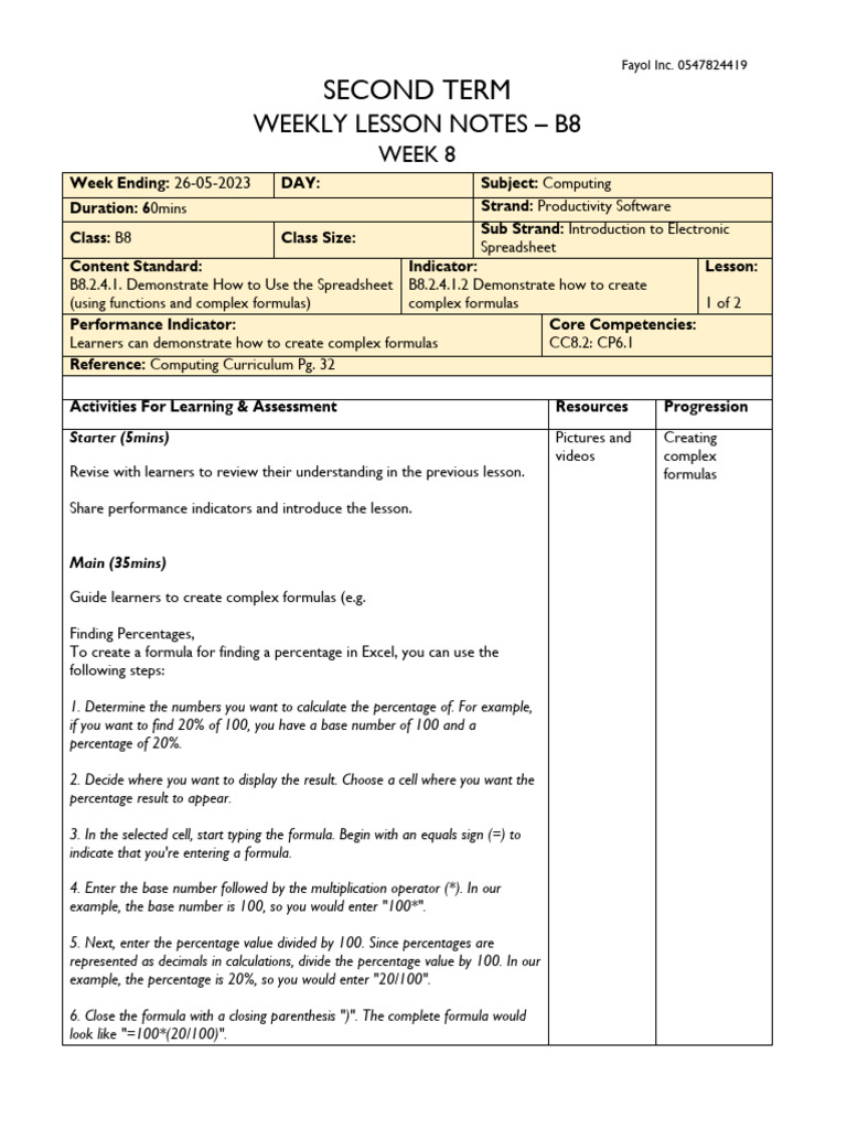 B8 Comp WK8 | PDF | Spreadsheet | Percentage