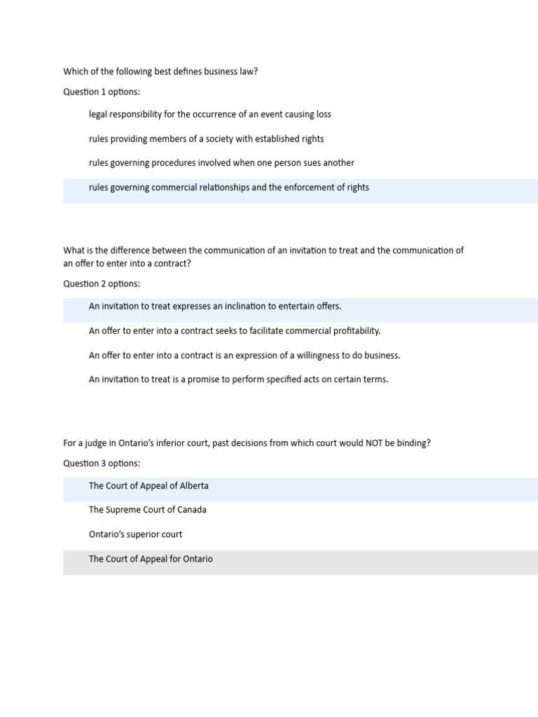 Business Law - Quiz 1 | PDF | Legal Liability | Business Law
