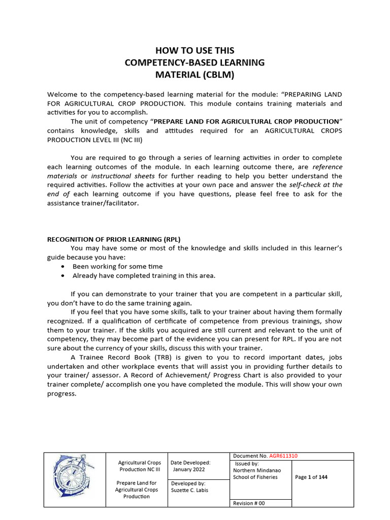 CBLM (Prepare Land) | PDF | Personal Protective Equipment | Agriculture