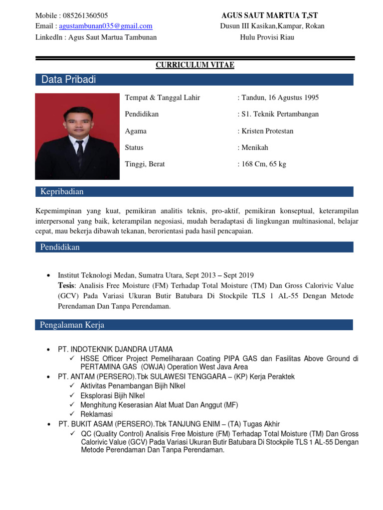 CV Agus Saut Martua T: HSSE Officer Berpengalaman | PDF