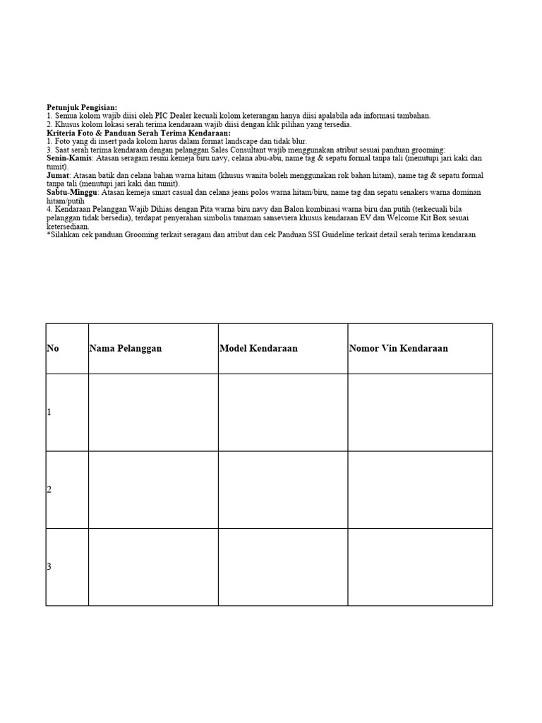 Form Template Rekap Dokumentasi Handover | PDF