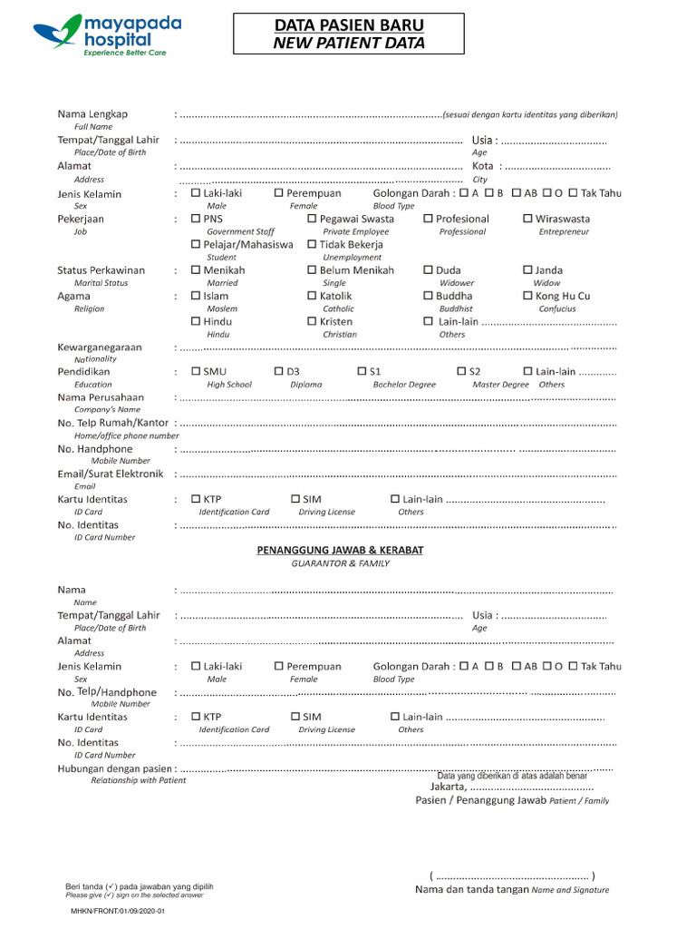 RS Mayapada Kuningan - Formulir MCU | PDF