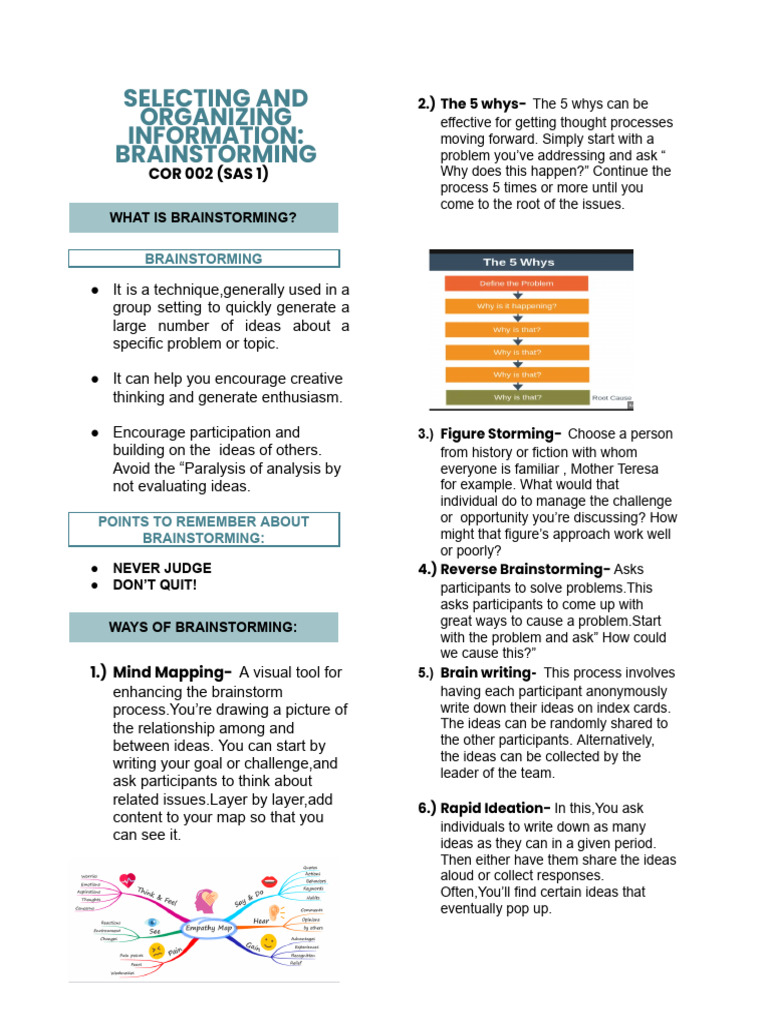 COR 002 - Reading and Writing Skills | PDF | Brainstorming | Thought