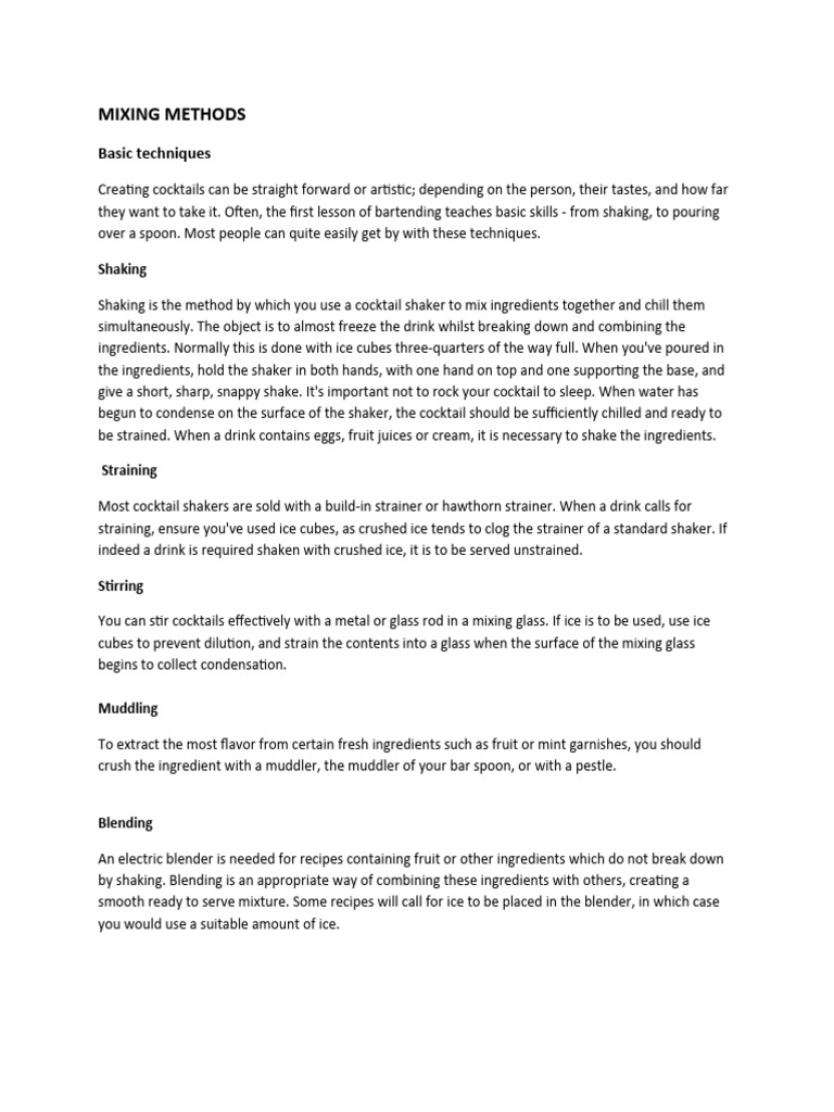 Mixing Methods and Cocktails | PDF | Martini (Cocktail) | Cocktails