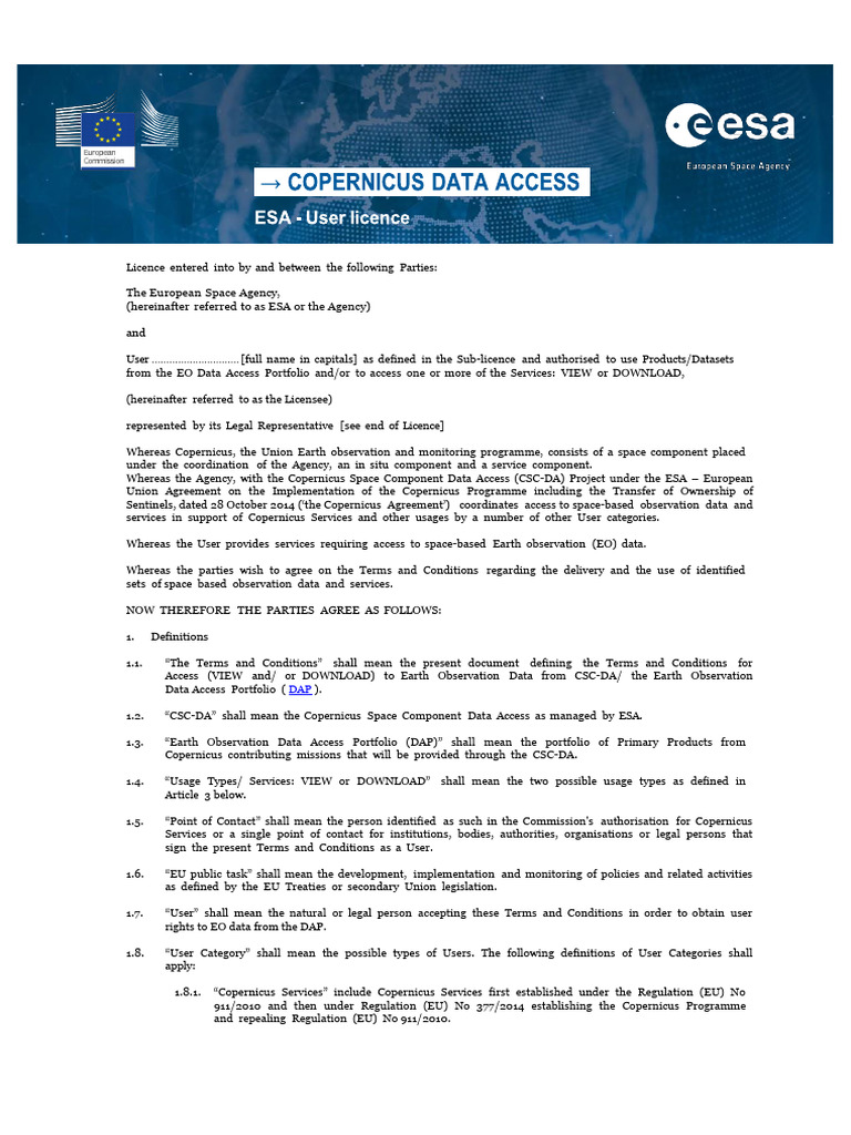 CSCDA ESA User Licence Latest | PDF | European Union