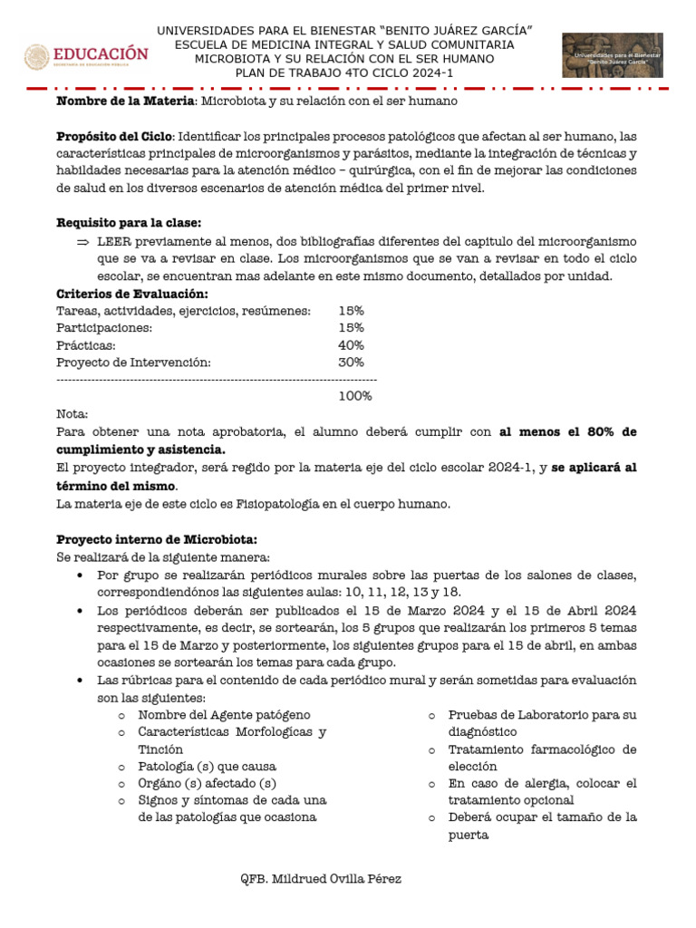 Lineamientos de Trabajo Microbiota 2024-1 | PDF | Especialidades Medicas | Medicina