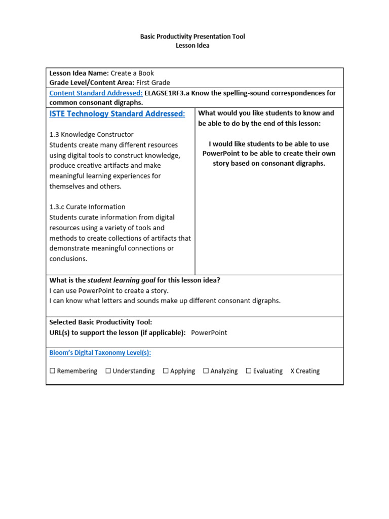 Bpts Basic Productivity Tools Lesson Idea Template | PDF | Project Based Learning | Education Theory