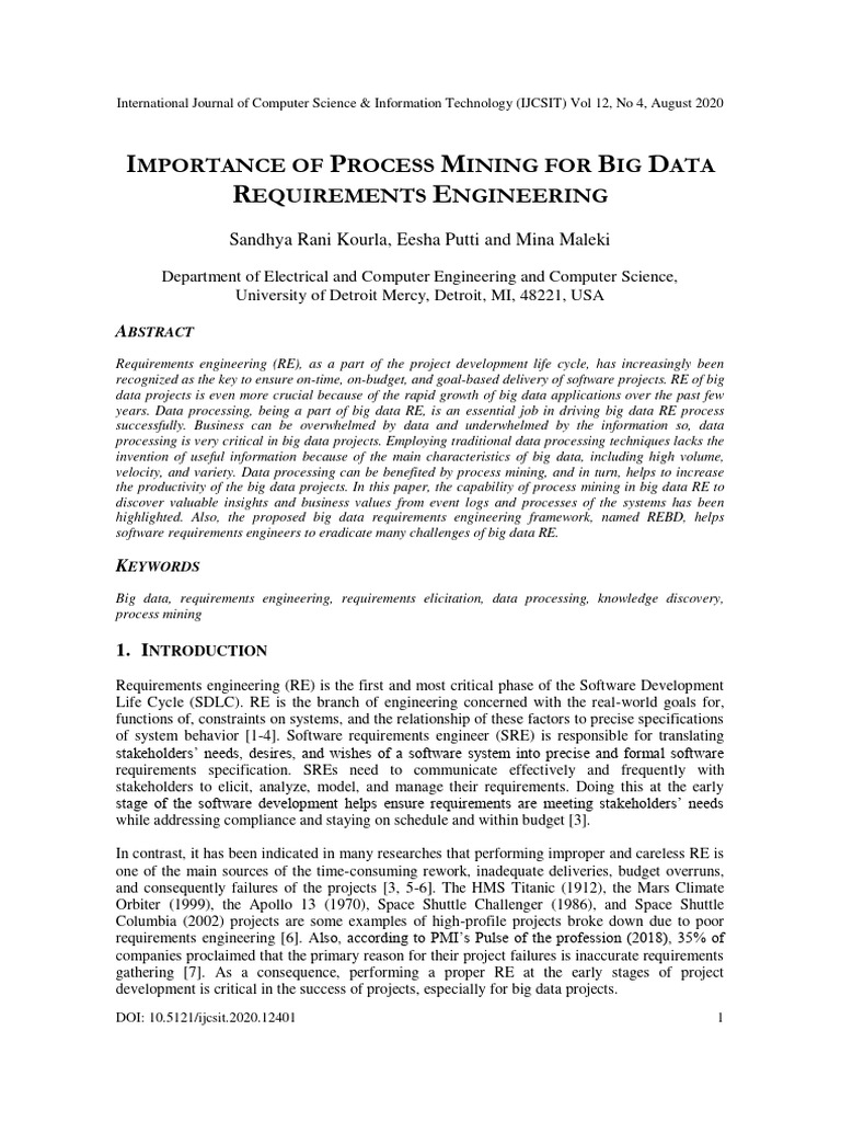 Importance of Process Mining For Big Data Requirements Engineering | PDF | Big Data | Data