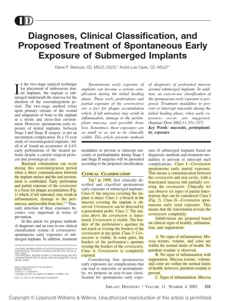 Barboza Early Cover Screw Exposure | PDF | Dental Implant | Periodontology