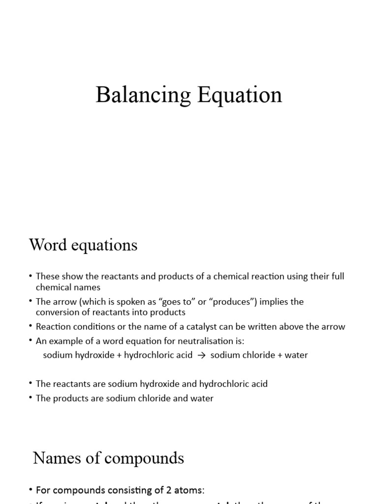 Balancing Equation | PDF