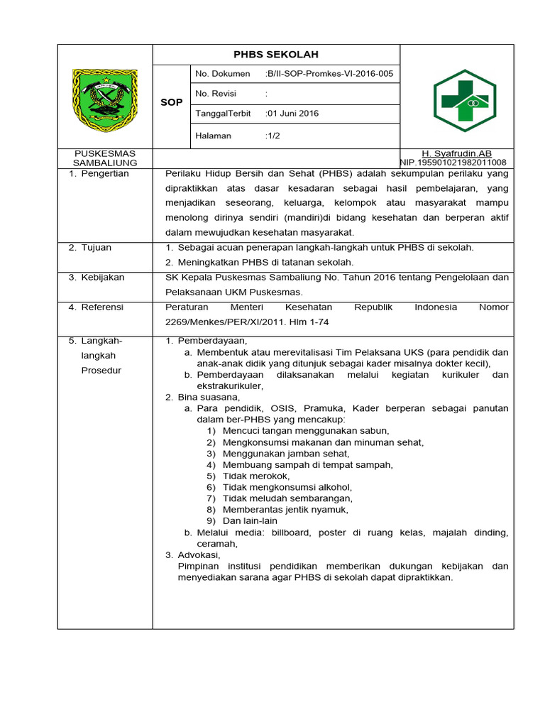 Panduan PHBS Sekolah Puskesmas Sambaliung | PDF