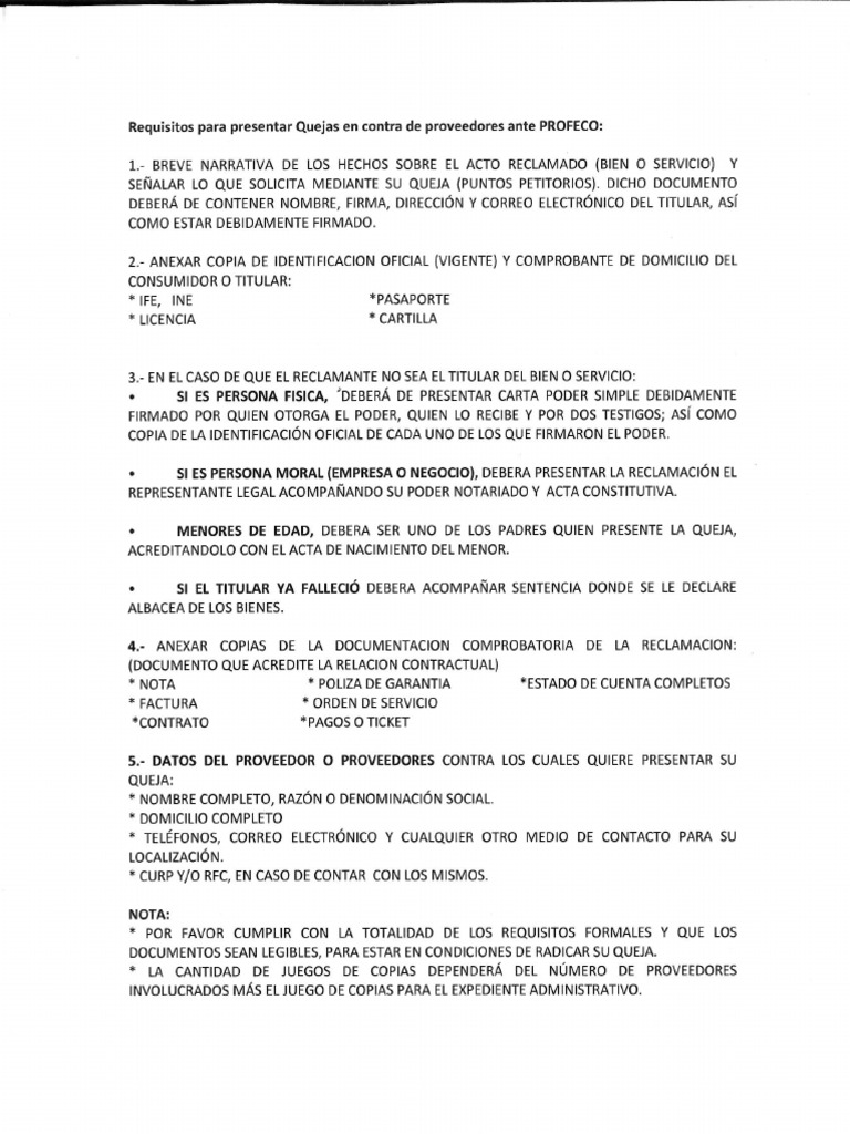 Requisitos para Recibir Queja en PROFECO | PDF