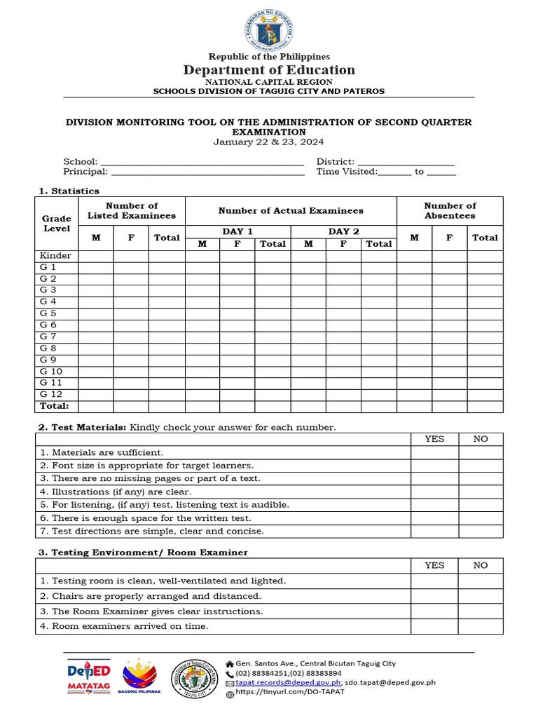 Taguig City Second Quarter Exam Monitoring | PDF | Career & Growth ...