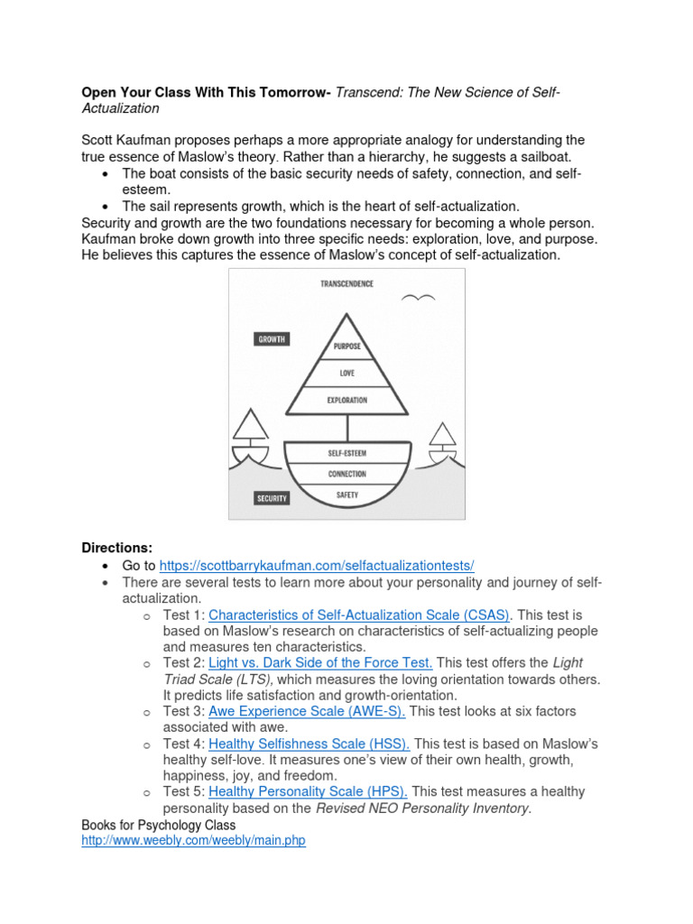 Transcend Activity | PDF | Self Esteem | Self Actualization