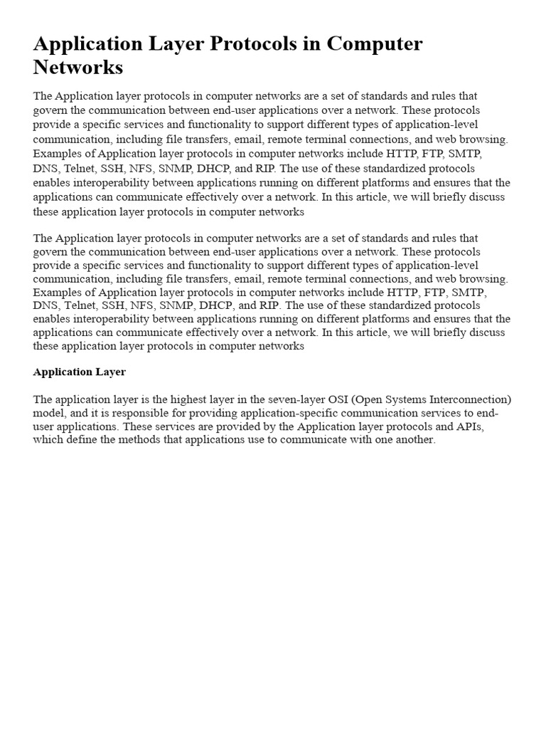 Application Layer Protocols In Computer Networks 17012024 Pdf Osi Model File Transfer 