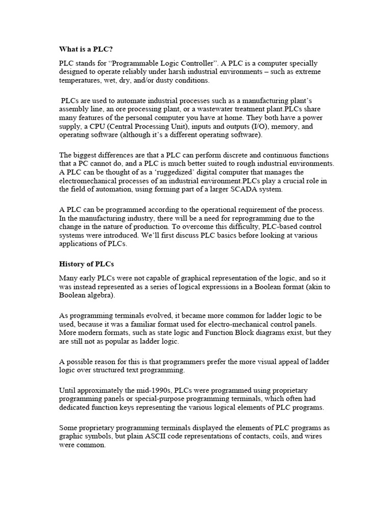 What Is A PLC | PDF | Programmable Logic Controller | Input/Output