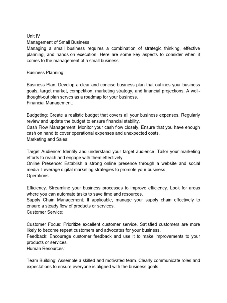 Management of Small Business - Unit IV | PDF | Strategic Management ...