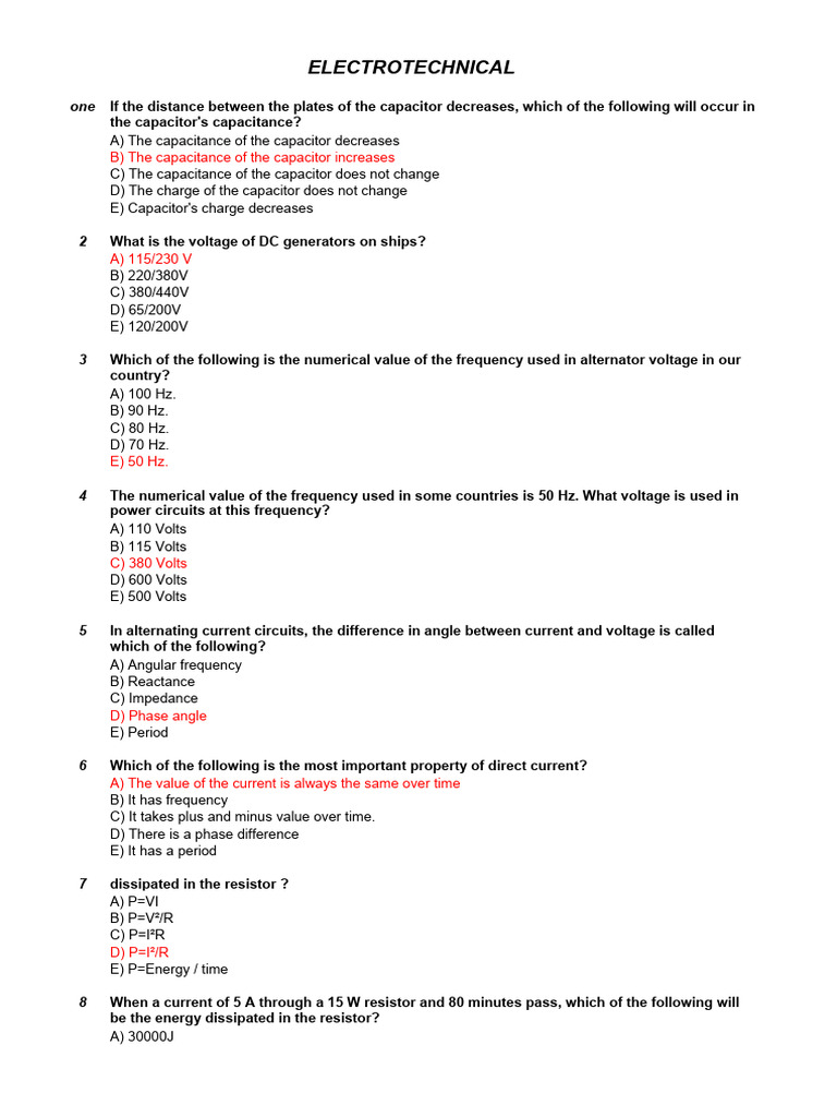 Electrical Questions | PDF | Capacitor | Electric Motor