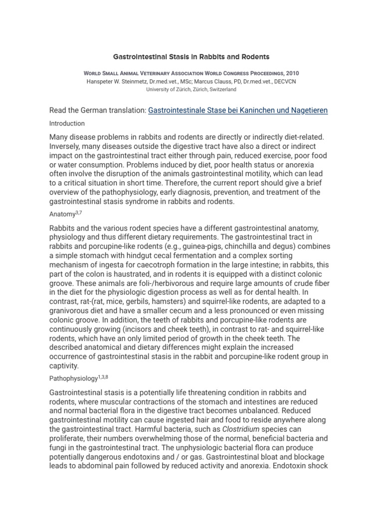 Gastrointestinal Stasis in Rabbits and Rodents - WSAVA2010 - VIN | PDF ...