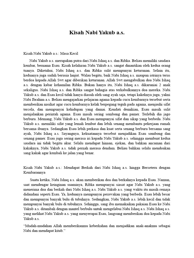 Kisah Nabi Yakub: Teladan Hidup dan Wafat | PDF