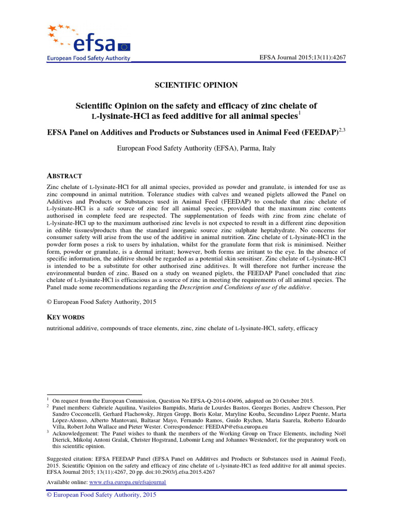 EFSA Journal - 2015 - Scientific Opinion On The Safety and Efficacy of Zinc Chelate of L ...