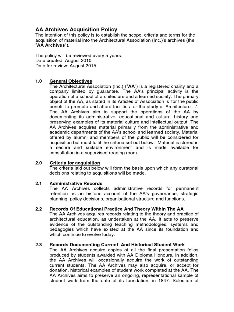 AA Acquisition Policy | PDF | Archive | Copyright