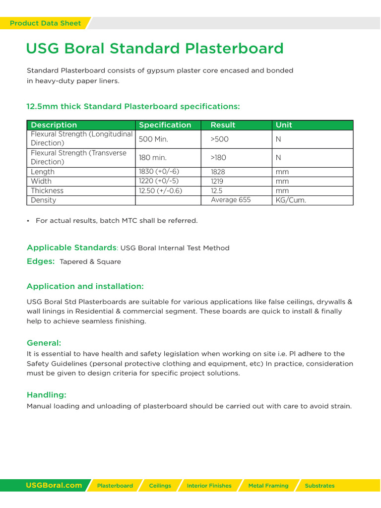 Usg Gypsum Plaster Board - Tds | PDF | Drywall | Secondary Sector Of The Economy