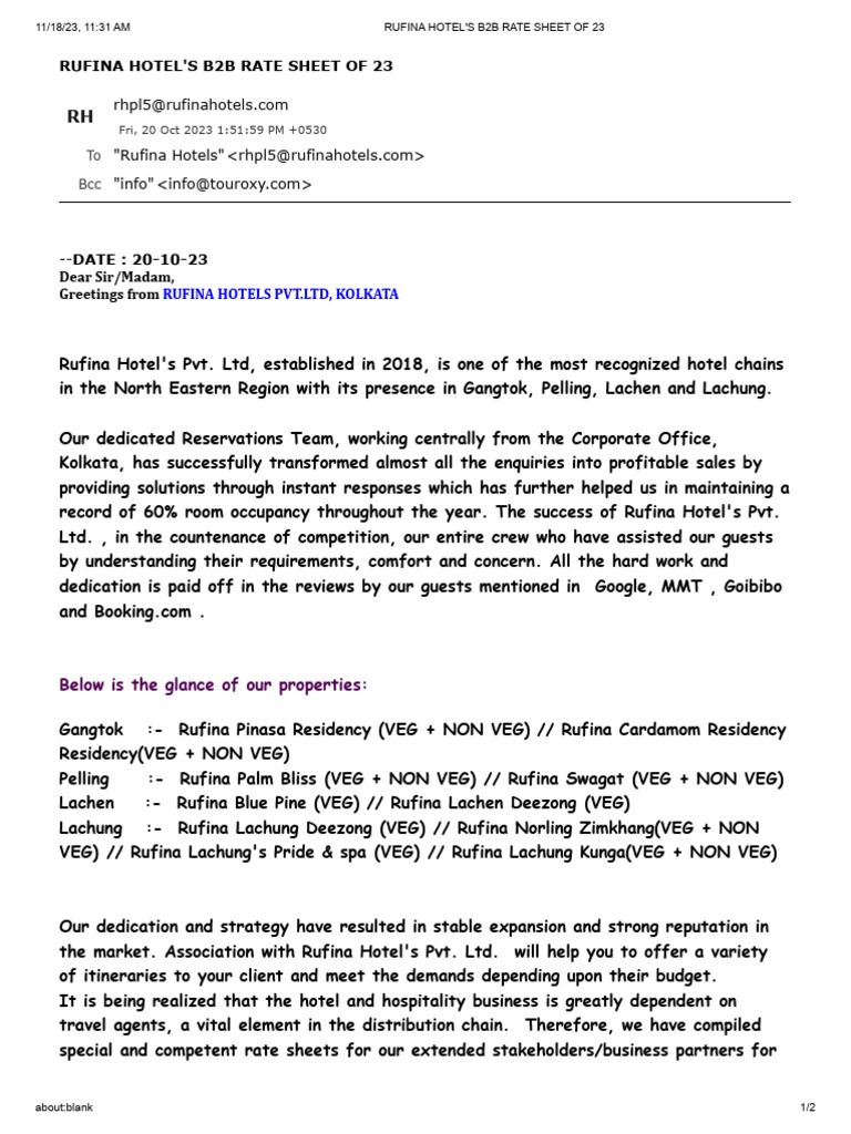 Rufina Hotel's B2B Rate Sheet of 23 | PDF | Economies