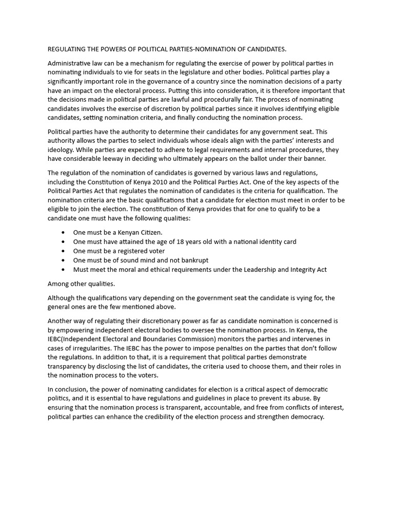 Regulating Political Party Nominations | PDF | Elections | Political ...