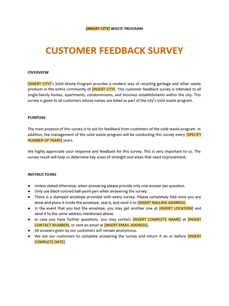 Customer Feedback Survey | PDF | Waste Management | Waste Customer Feedback Survey | PDF | Waste Management | Waste