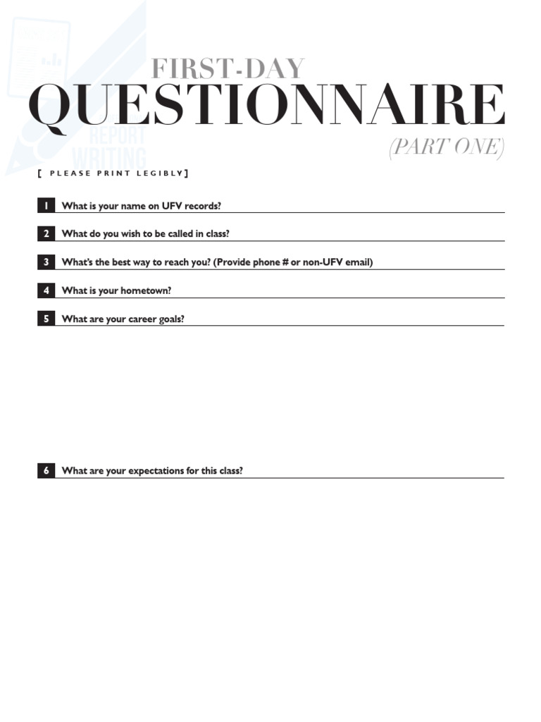 First-Day Student Questionnaire | PDF