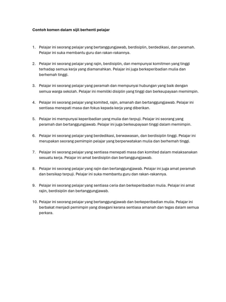 Contoh Komen Dalam Sijil Berhenti Pelajar | PDF | Karier & Perkembangan | Gaya Hidup