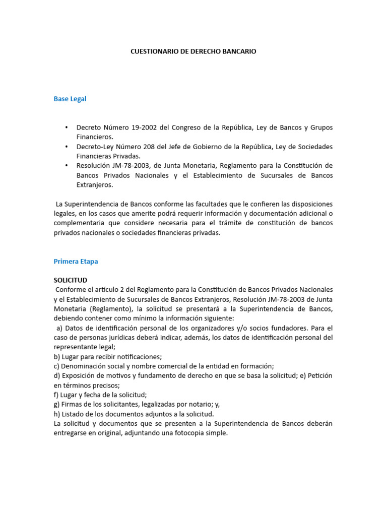 Final Cuestionario de Derecho Bancario | PDF | Bolsa | Bolsa de Valores