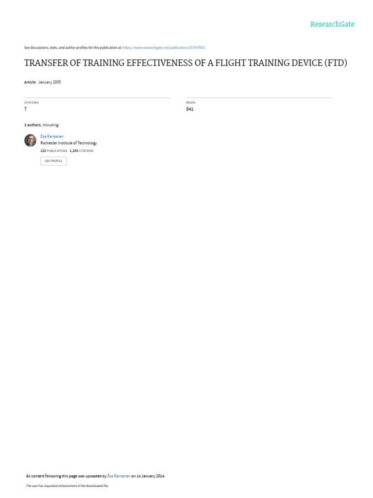 Transfer of Training Effectiveness of A FLT Training | PDF | Flight ...