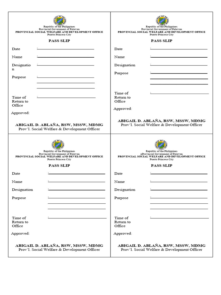 Pass Slip | PDF | Forms Of Government | Federalism