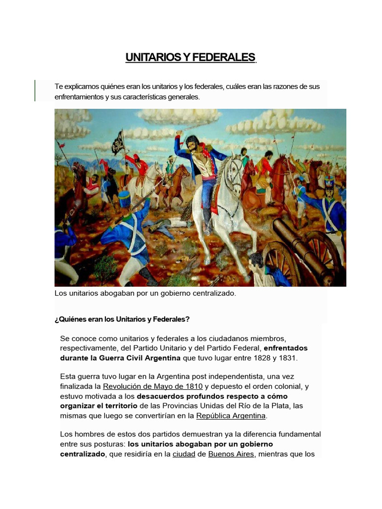 Conflicto Unitarios y Federales en Argentina | PDF | Argentina | Conflictos