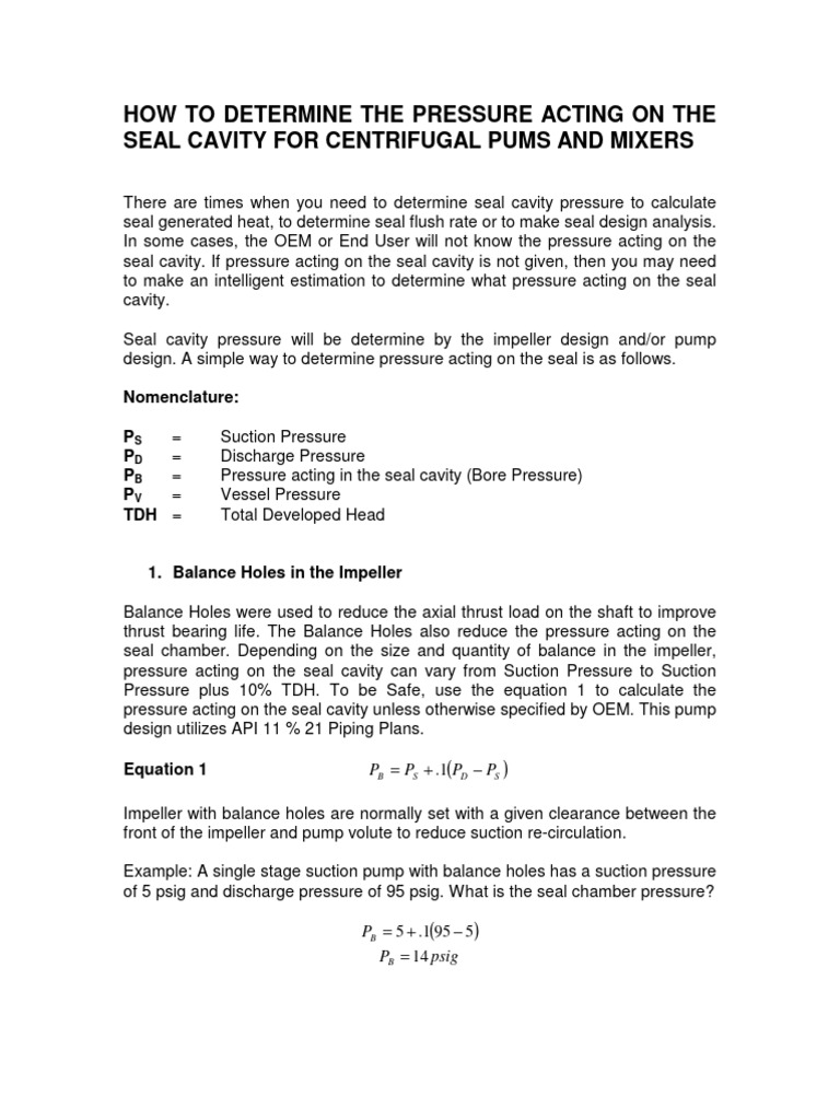 Seal Cavity Pressure Calculation Guide | PDF | Pump | Pressure